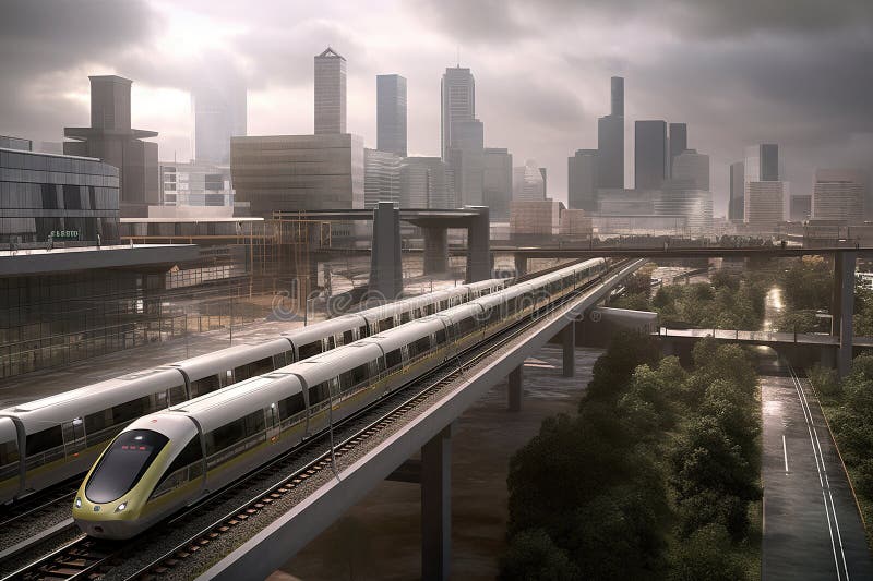 High Speed Train in the City. Transportation Concept Stock Illustration ...