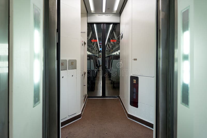 High speed train corridor stock photo. Image of handrail - 30718028