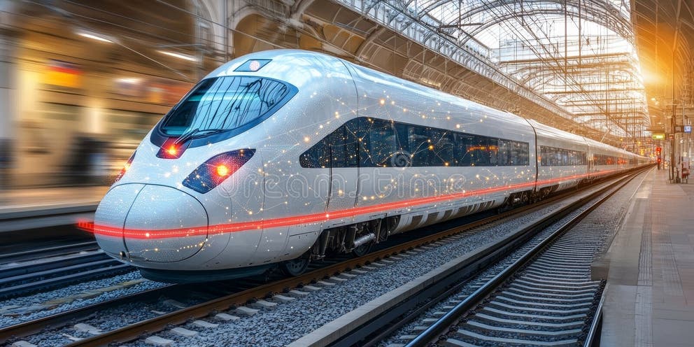 High-Speed Train with Digital Network Connectivity, Symbolizing ...