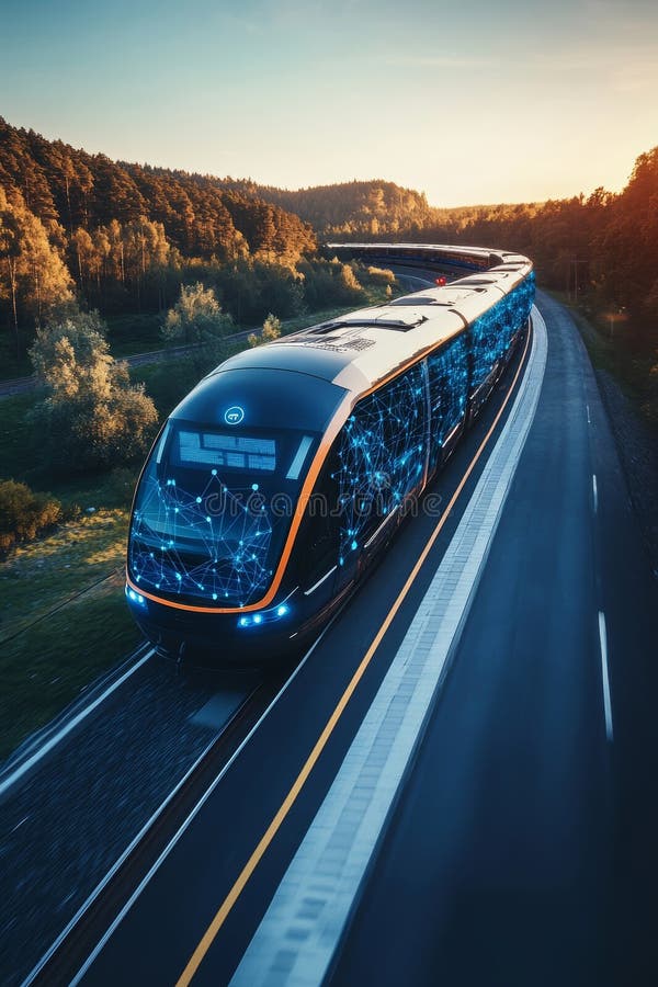 High-Speed Train with Digital Network Connectivity, Symbolizing ...