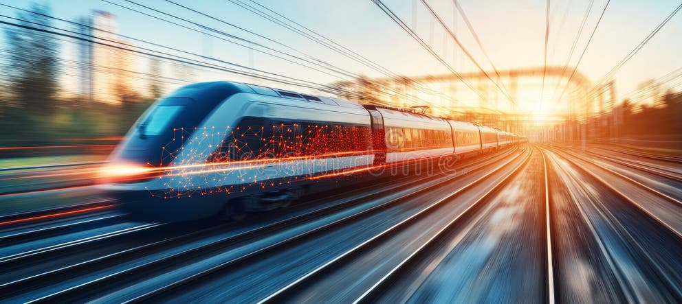 High-Speed Train with Digital Network Connectivity, Symbolizing ...