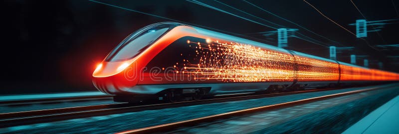 High-Speed Train with Digital Network Connectivity, Symbolizing Future ...