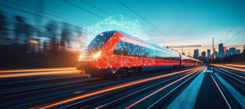 High-Speed Train with Digital Network Over Smart City, Representing ...