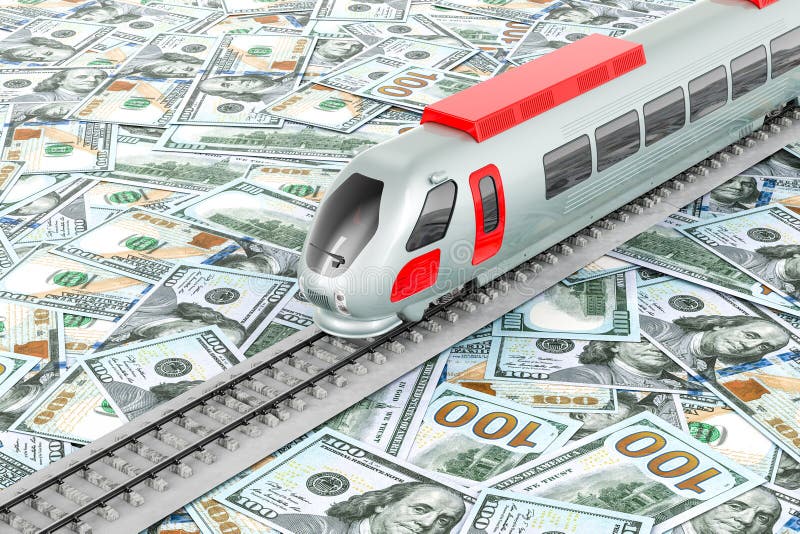High Speed Train on the Dollars Background, 3D Rendering Stock ...