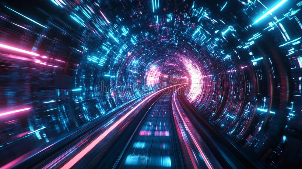 High-speed Train Emerging from Tunnel Surrounded by Dynamic Light ...