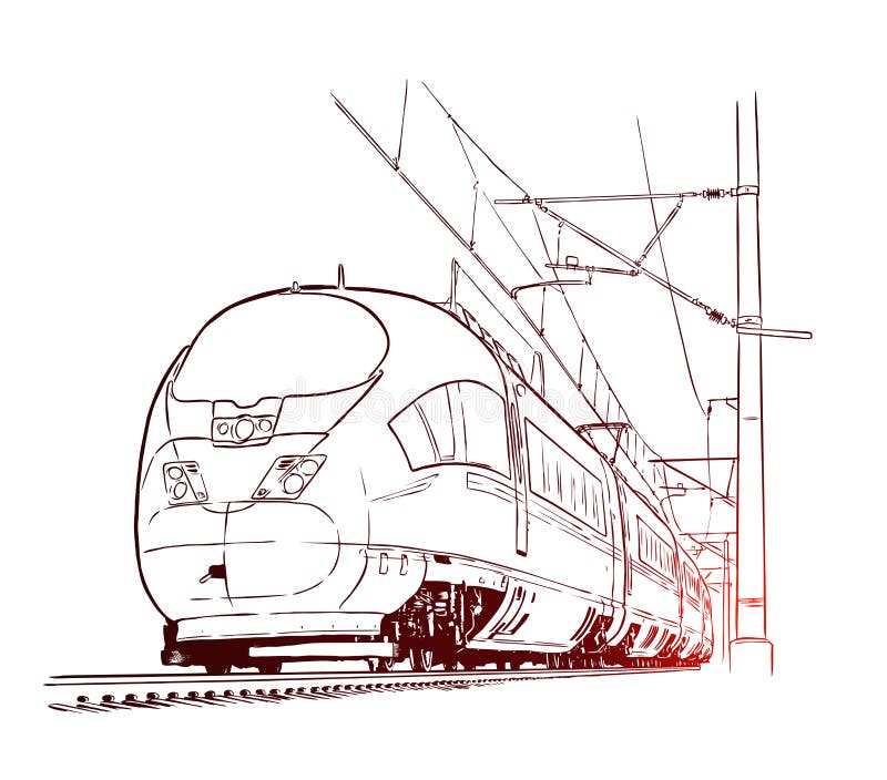 High-speed Train. Hand Drawn Sketch Vector Illustration Stock Vector ...