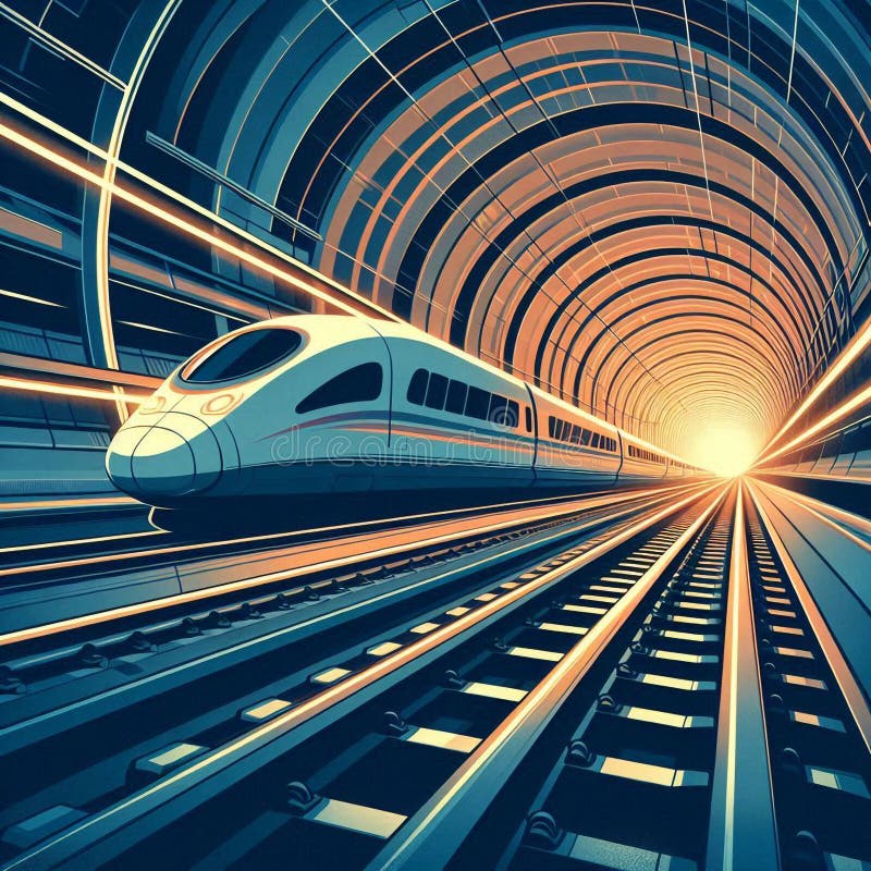 High-speed Train Hurtling through a Tunnel Stock Illustration ...