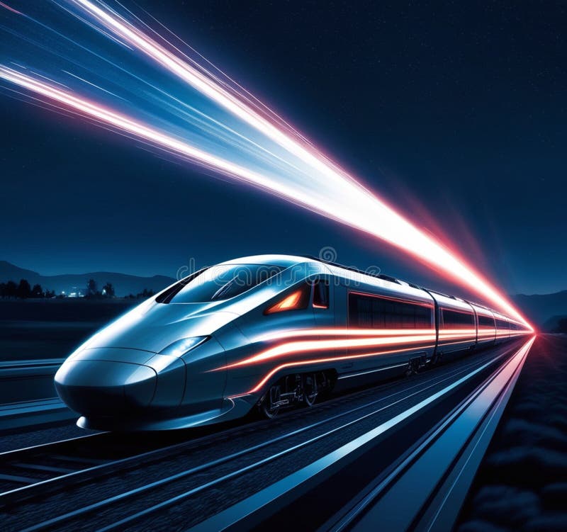 High Speed Train with Light Trail Stock Illustration - Illustration of ...