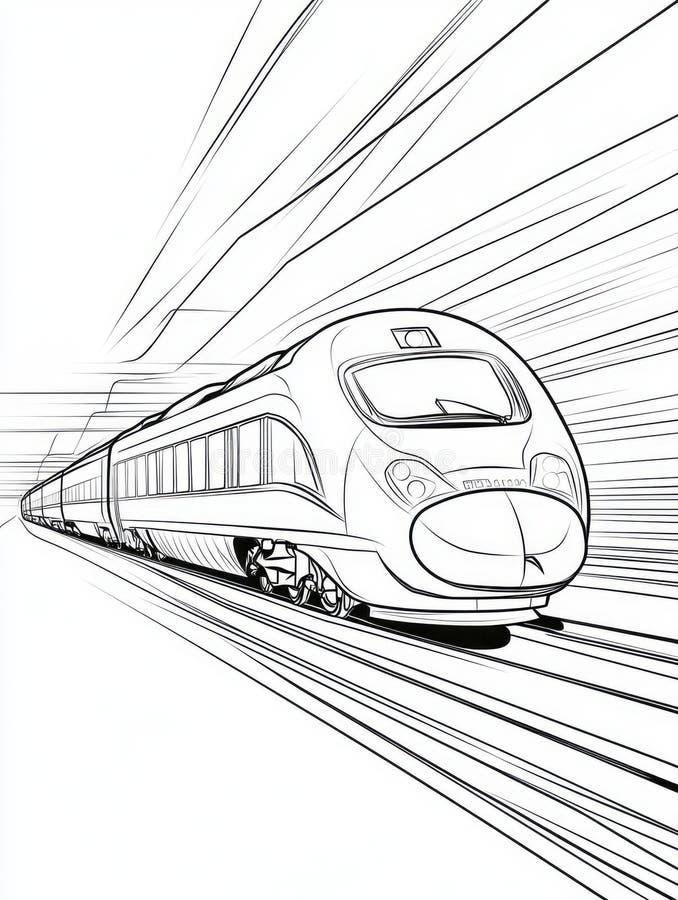 High-speed Train Line Drawing for Coloring Stock Illustration ...