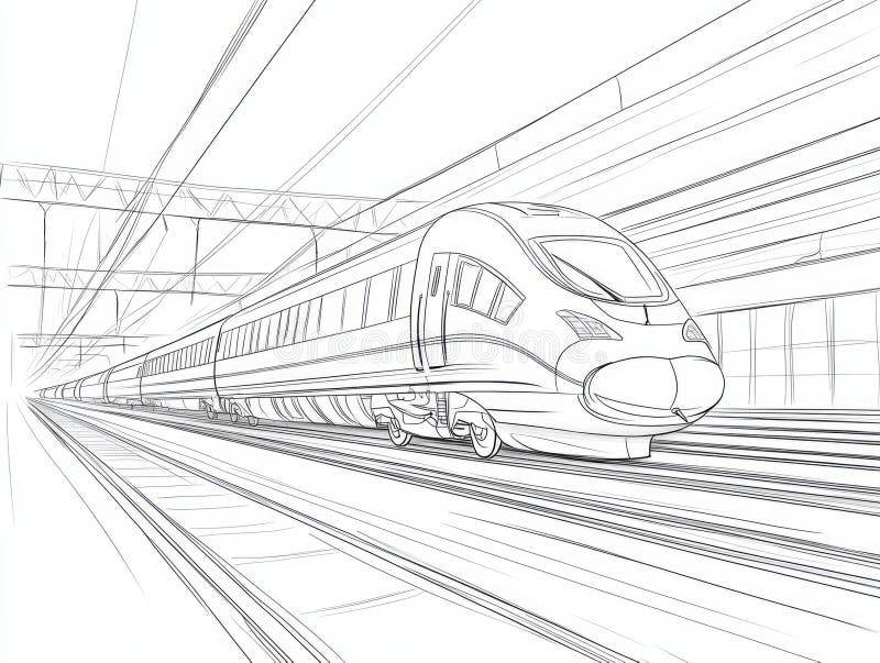 High-speed Train Line Drawing for Coloring Stock Illustration ...