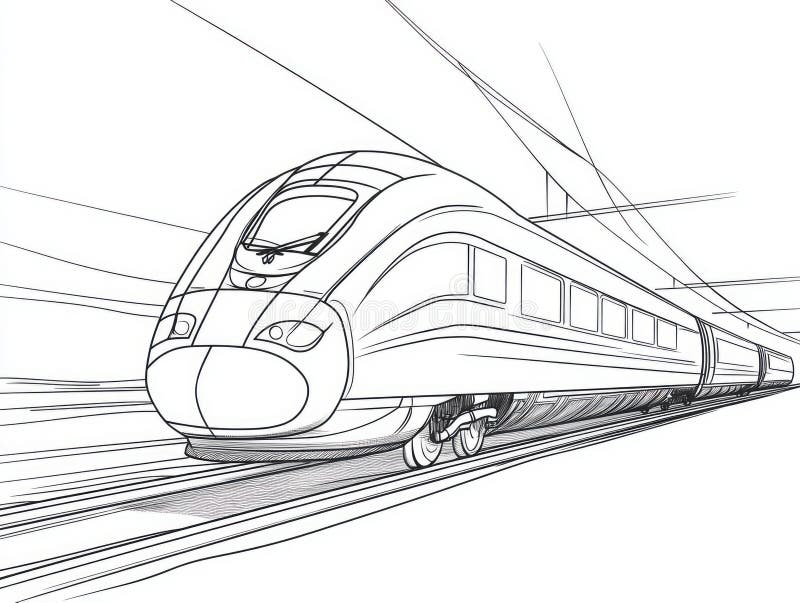 High-speed Train Line Drawing for Coloring Stock Illustration ...