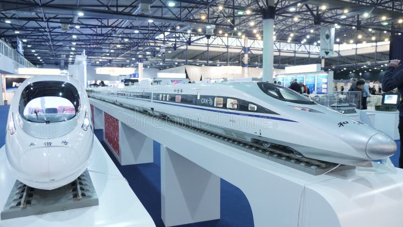 High-speed Train Models Stand at the Exhibition Stock Video - Video of ...