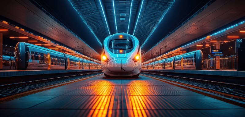 High-speed Train at Modern Station with Dynamic Lighting Effects and ...