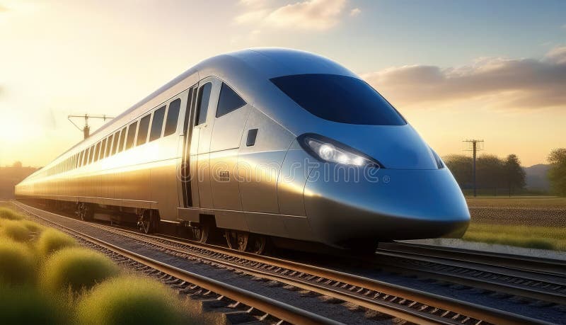 High-speed Train with Motion Blur Effect.Fast Moving Modern Passenger ...
