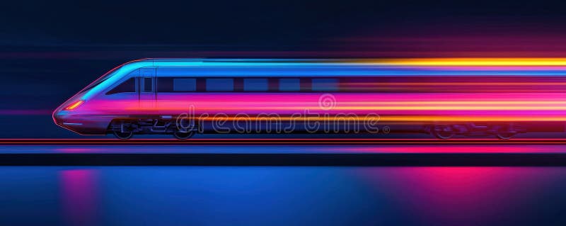 High Speed Train Motion Blur Neon Lights Fast Travel Railway Coastline ...