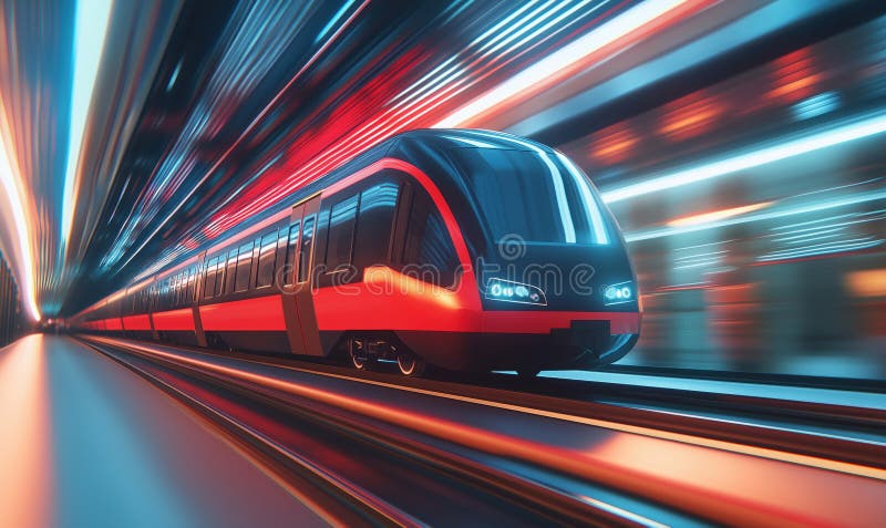 High-speed Train in Motion with Dynamic Light Trails and Futuristic ...