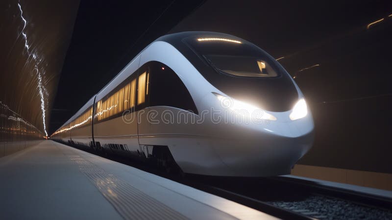 High-Speed Train in Motion: a Futuristic Night Journey Stock Photo ...