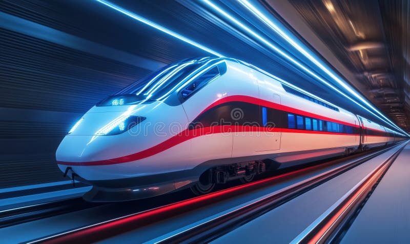 High-speed Train in Motion through Illuminated Tunnel Showcasing Modern ...