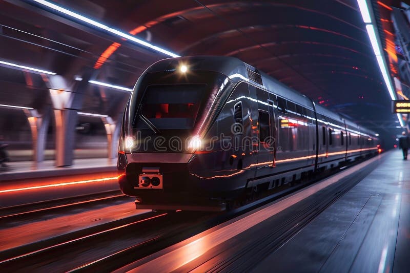 High Speed Train in Motion at Night. Stock Illustration - Illustration ...