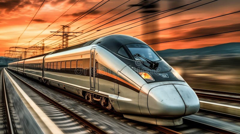 High Speed Train in Motion on the Railway. Generative AI Stock ...