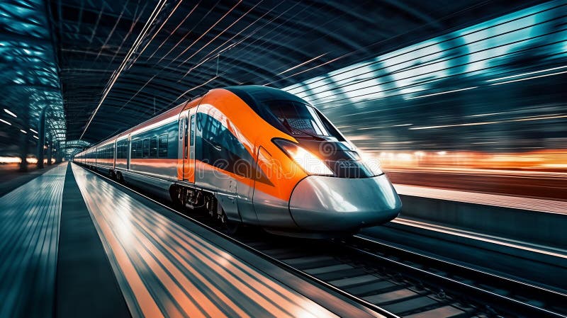 High Speed Train in Motion on the Railway. Generative AI Stock ...