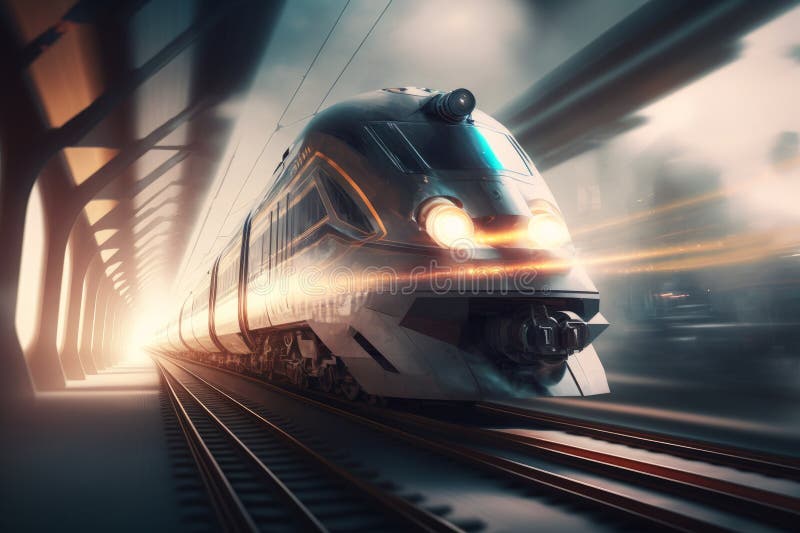 High Speed Train in Motion at the Railway Station. Generative AI Stock ...