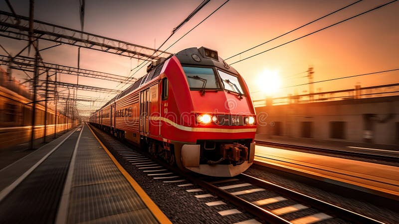 High Speed Train in Motion on the Railway Station. Generative Ai Stock ...
