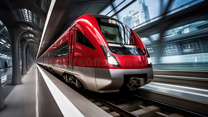 High Speed Train in Motion on the Railway Station. Generative Ai Stock ...