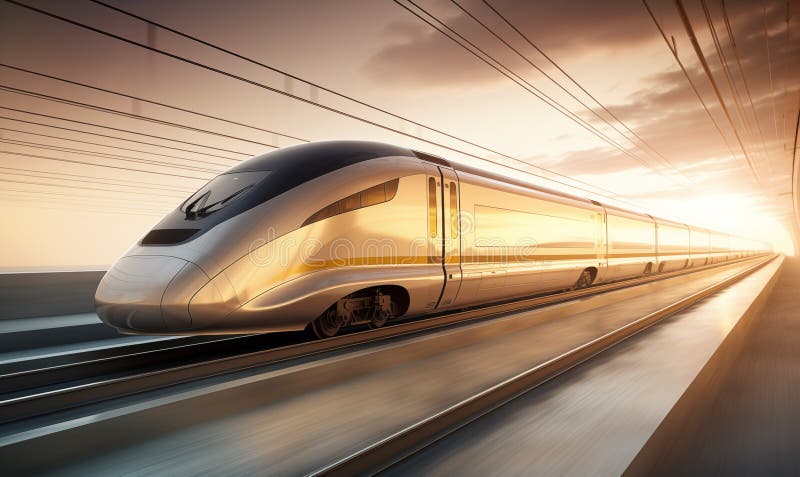 High Speed Train in Motion on the Road at Sunset. Stock Illustration ...
