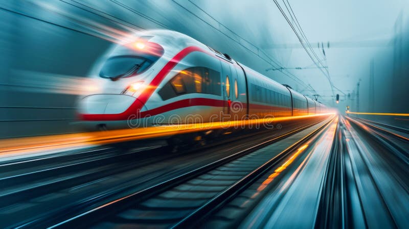 High-Speed Train in Motion on Tracks. Generative Ai Stock Illustration ...