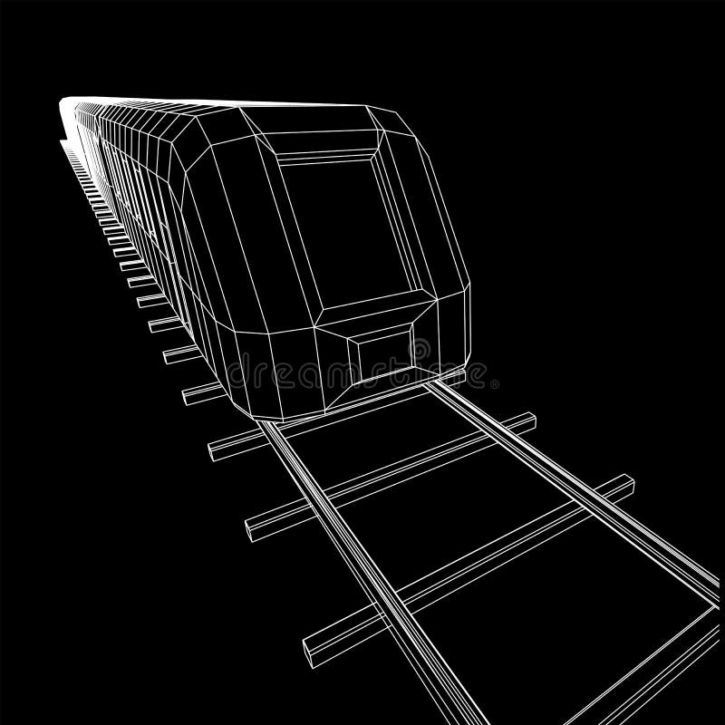 High Speed Train in Motion. Vector Rendering of 3d. Wire-frame Style ...