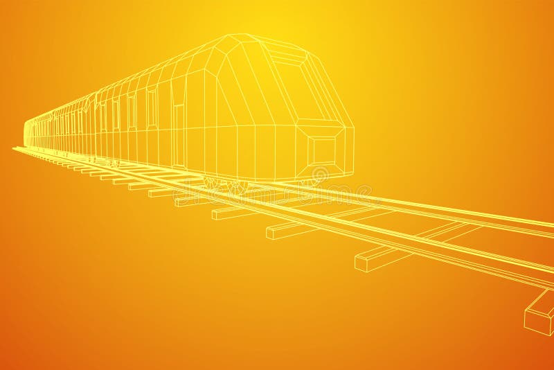 High Speed Train in Motion. Vector Rendering of 3d. Wire-frame Style ...