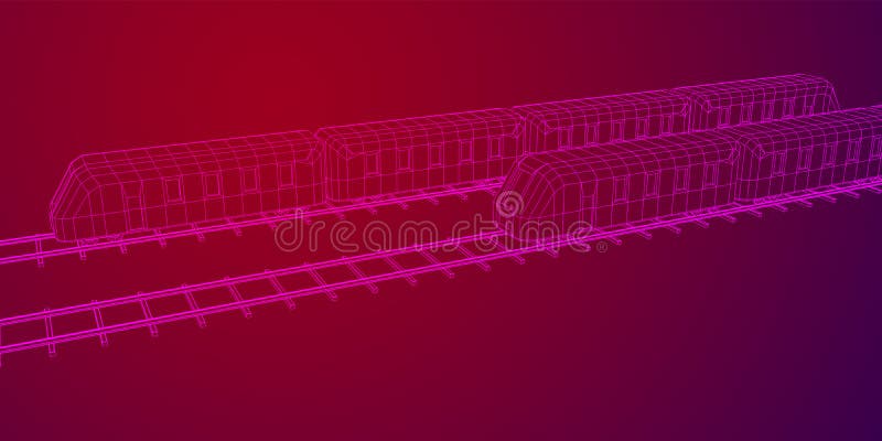 High Speed Train in Motion. Vector Rendering of 3d. Wire-frame Style ...