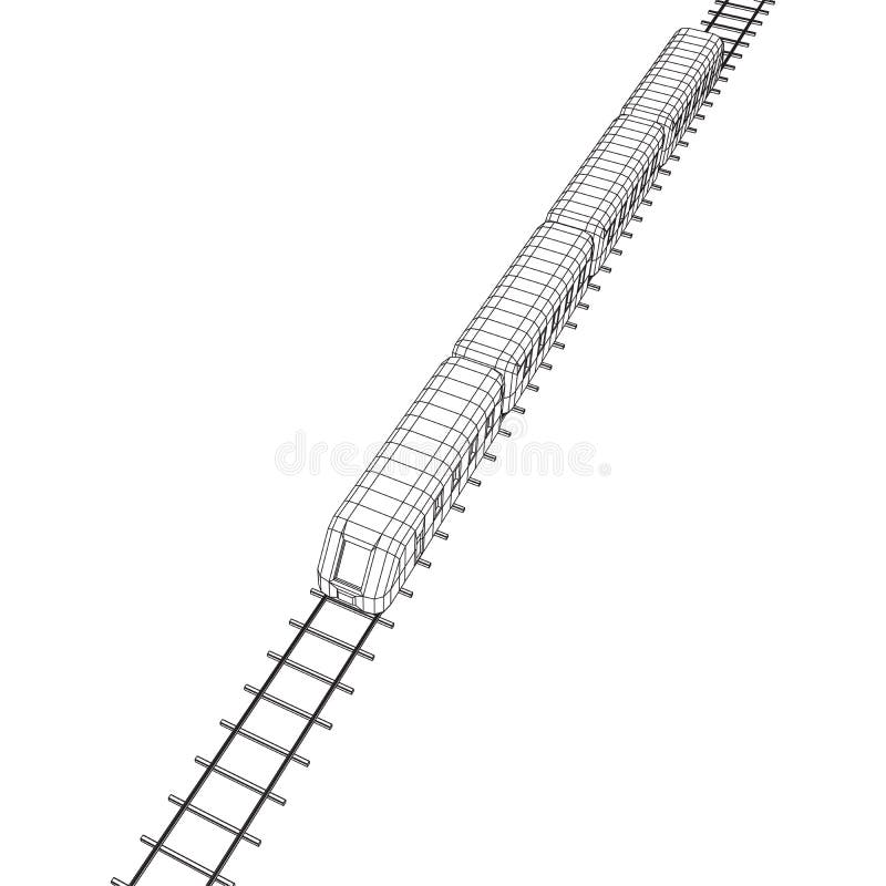 High Speed Train in Motion. Vector Rendering of 3d. Wire-frame Style ...
