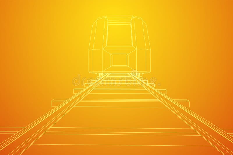 High Speed Train in Motion. Vector Rendering of 3d. Wire-frame Style ...