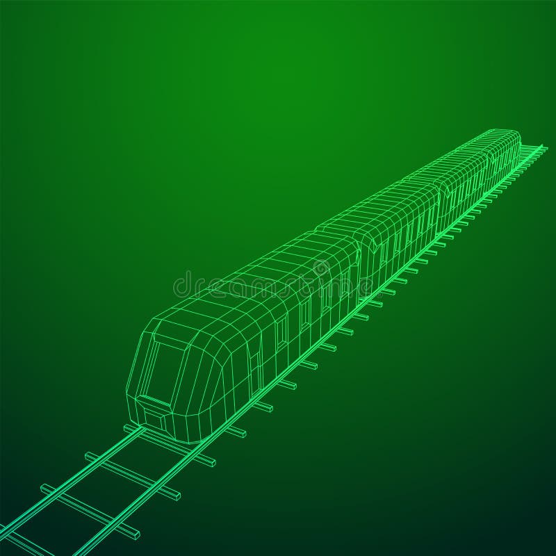 High Speed Train in Motion. Vector Rendering of 3d. Wire-frame Style ...