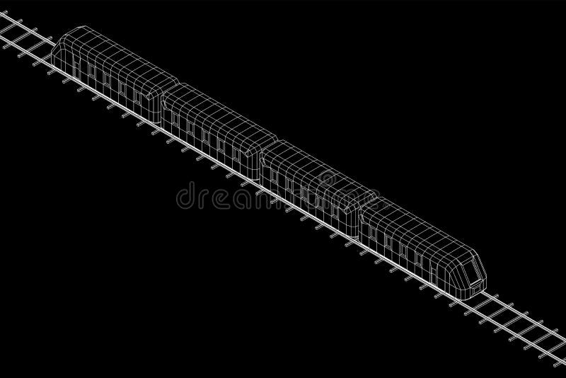 High Speed Train in Motion. Vector Rendering of 3d. Wire-frame Style ...