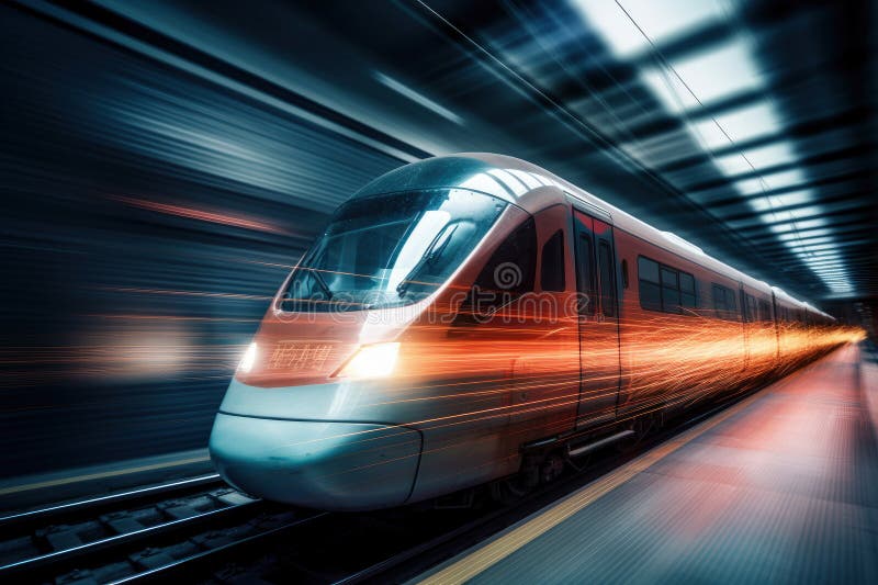 High-speed Train in Movement with Motion Blur, AI Generated Stock ...