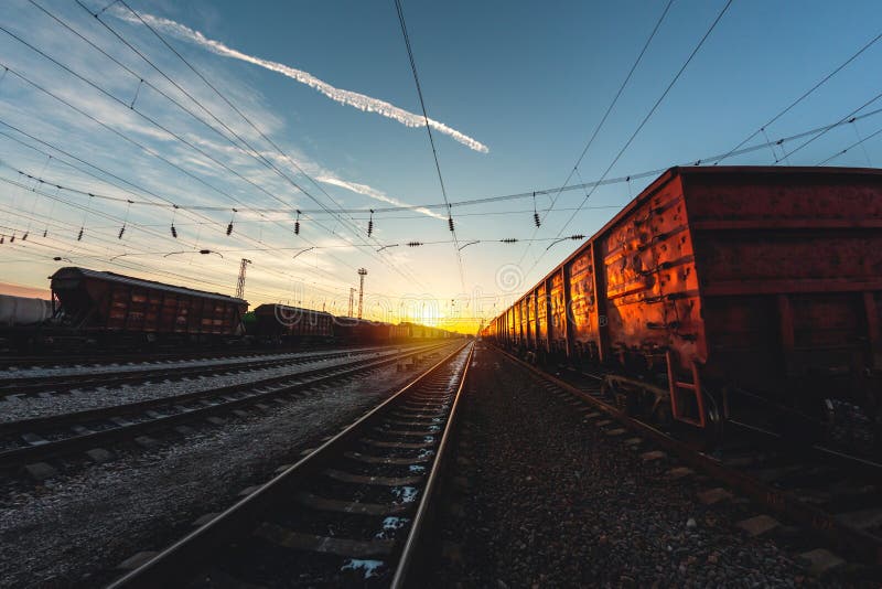 Train Moves by Rail, Delivery of Goods by Freight Train. Train ...