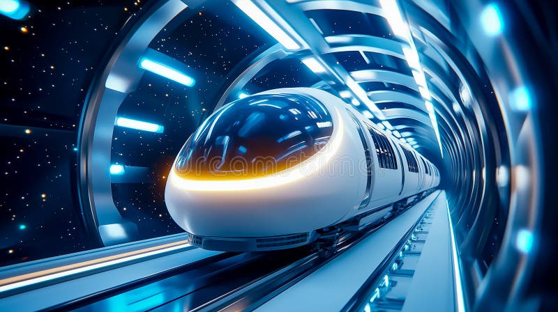 High-speed Train Moves Smoothly through Glowing Tunnel with Futuristic ...