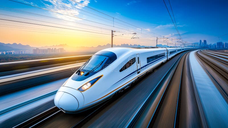 High speed train moving stock image. Image of engine - 368111935