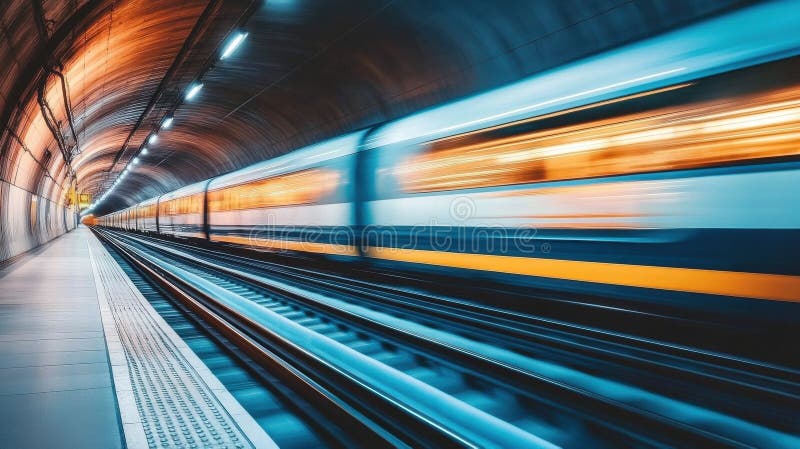 A High-speed Train Moving through a Tunnel, Creating a Dynamic Blur ...
