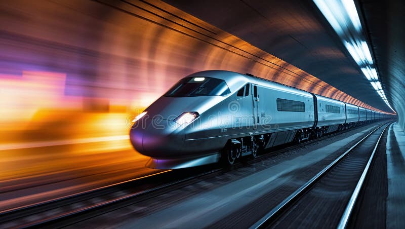 High Speed Train Moving in Tunnel with Motion Blur Effect Stock ...