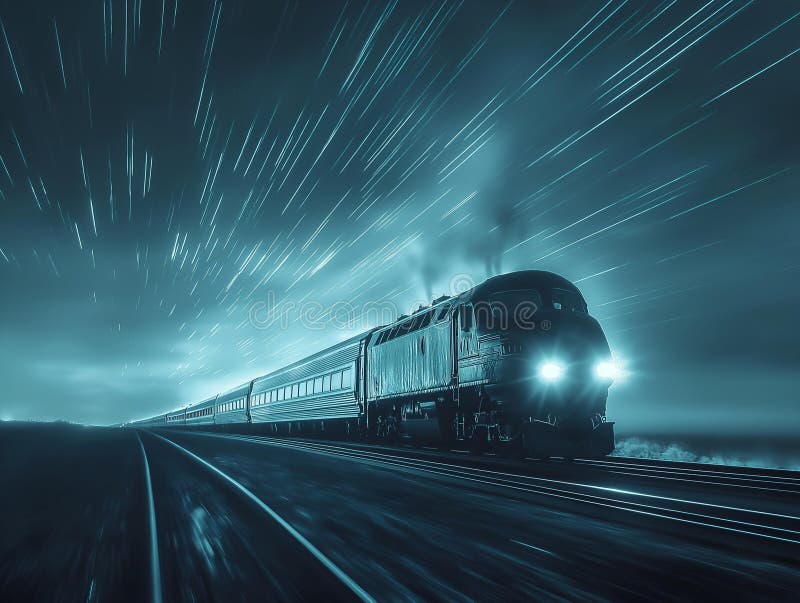 High Speed Train at Night, Dynamic Motion Blur, Dark Road, Speed and ...
