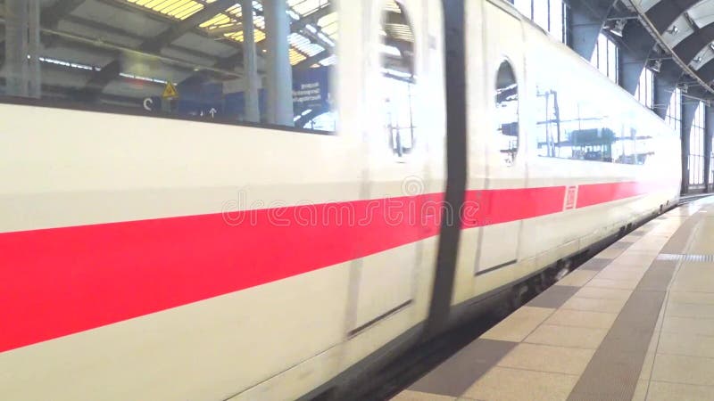 High-speed Train Passes Platform Fast Back View Berlin Germany Stock ...