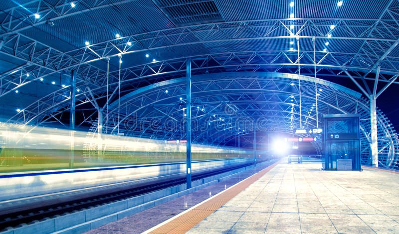 The High Speed Train Raced Past the Station Stock Image - Image of ...