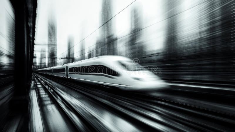 High Speed Train Racing through Modern Cityscape Stock Illustration ...