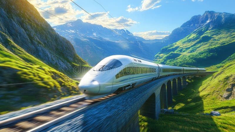 A High-speed Train Racing through a Picturesque Mountain Background ...