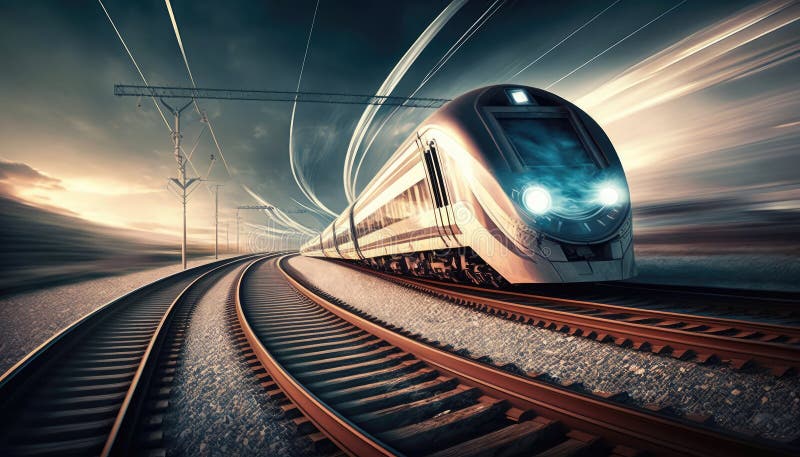 High-Speed Train on the Railroad. Generative AI Stock Illustration ...