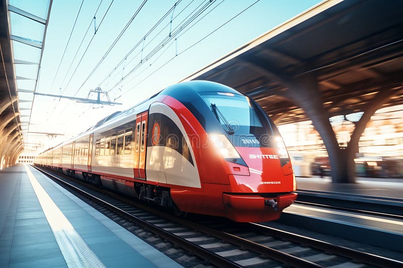 High Speed Train on a Railway at Sunset. 3d Rendering Stock ...